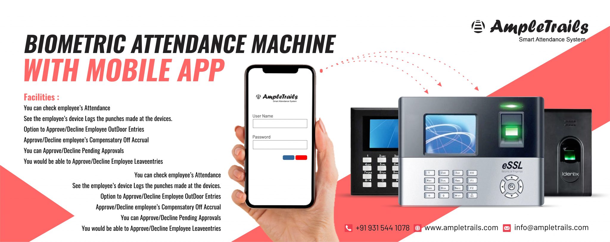 Hand-held Time Attendance Device Battery Backup Attendance Machine
